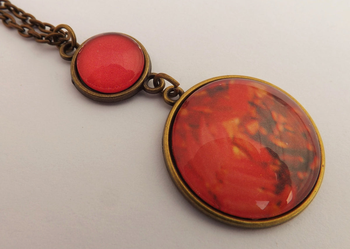 Red & Orange Bronze Tone Double Dome Pendant Necklace – Kathryn Design ...